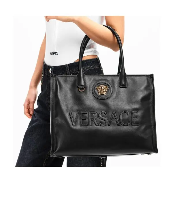 Versace Leather Tote Bag With Medusa Emblem