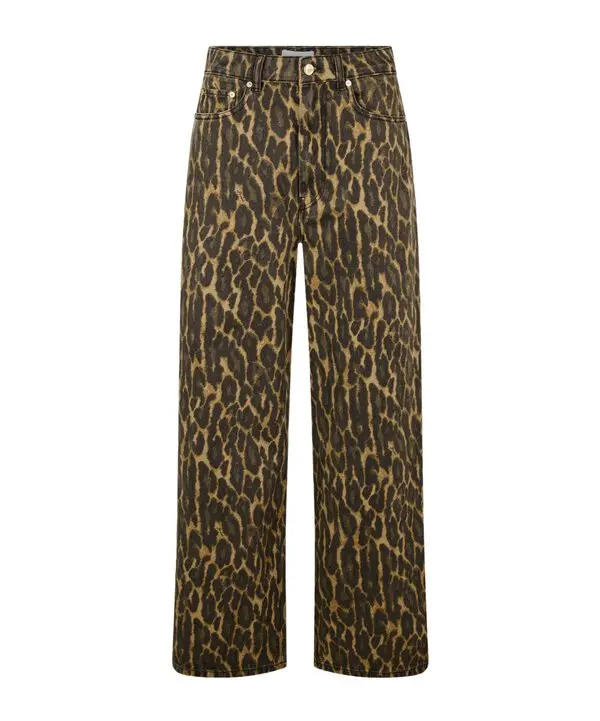 GANNI Printed Denim Wide Leg Jeans