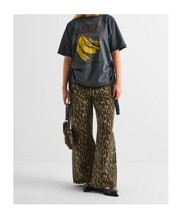GANNI Printed Denim Wide Leg Jeans