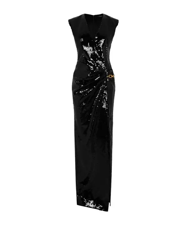 Balmain Sleeveless Sequin Maxi Evening Dress