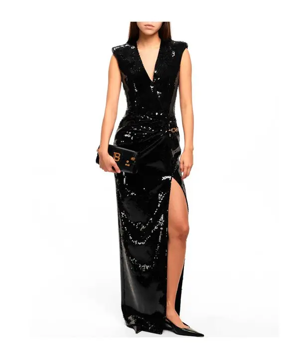 Balmain Sleeveless Sequin Maxi Evening Dress