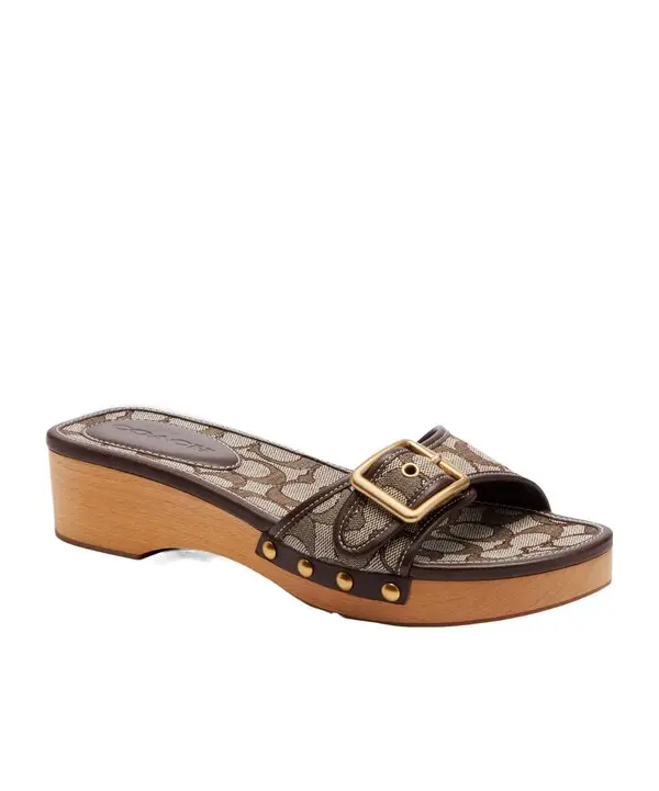 COACH Buckle Detail Slippers - Brown