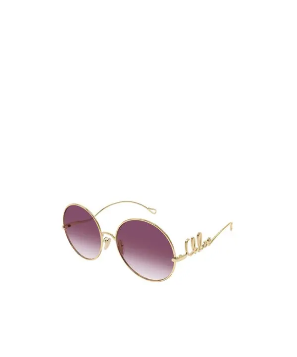 Chloé Gold Metal Round Gradient Lens Sunglasses