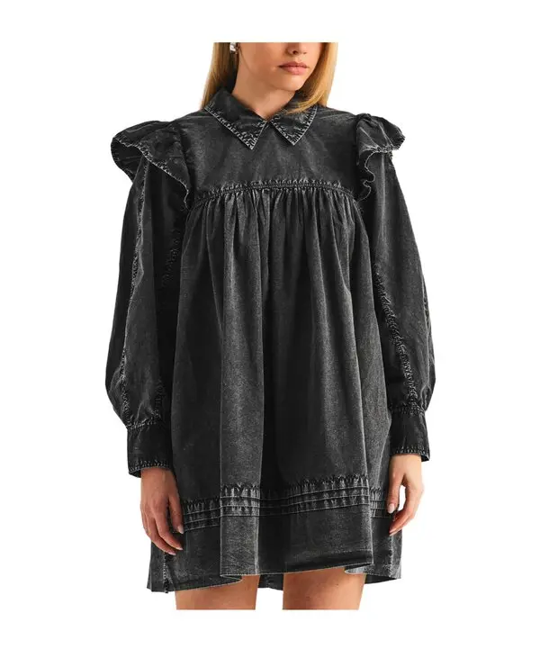 GANNI Oversized Tunic Dress With Ruffled Shoulders