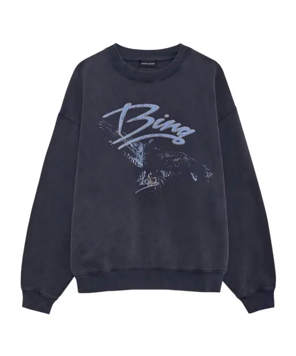 ANINE BING Bing" Graphic Crewneck Sweatshirt - Water-washed Black
