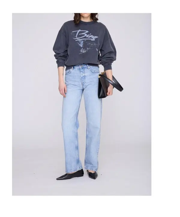 ANINE BING Bing" Graphic Crewneck Sweatshirt - Water-washed Black