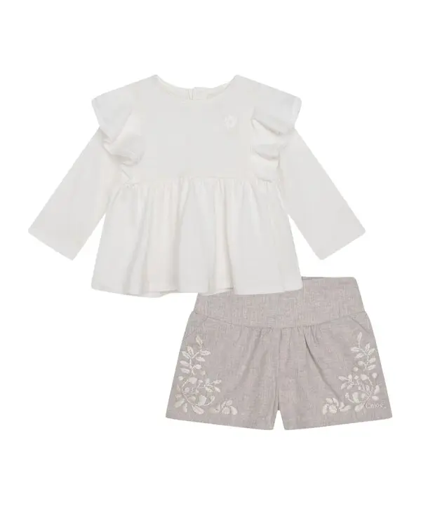 Chloé Floral Embroidered Cotton Two-piece Set