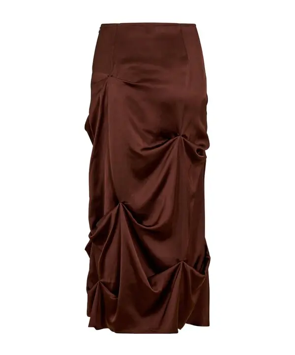 GANNI Satin Tuck Maxi Skirt - Brown
