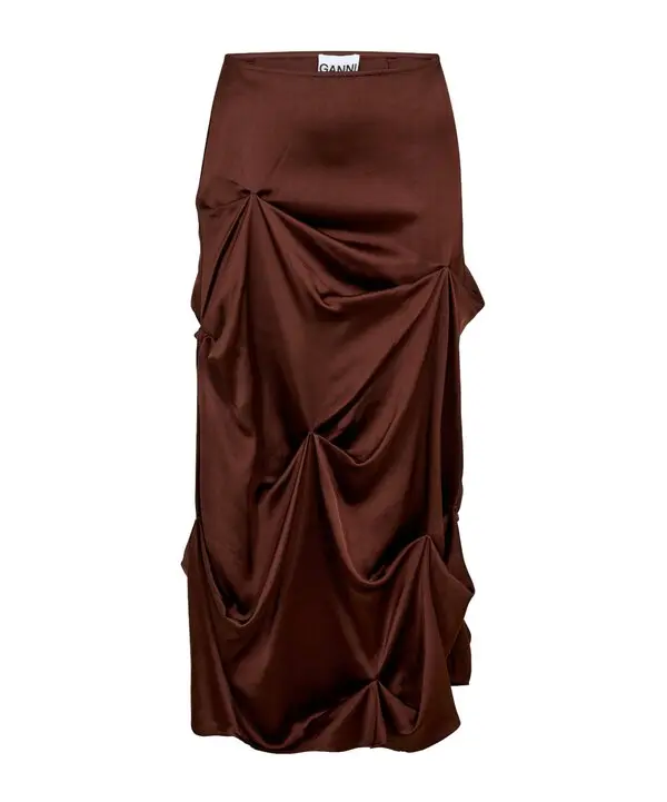 GANNI Satin Tuck Maxi Skirt