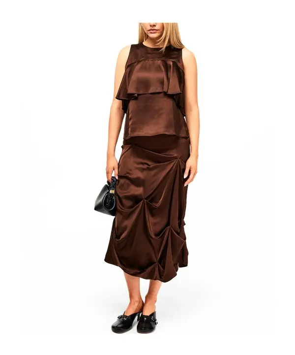 GANNI Satin Tuck Maxi Skirt