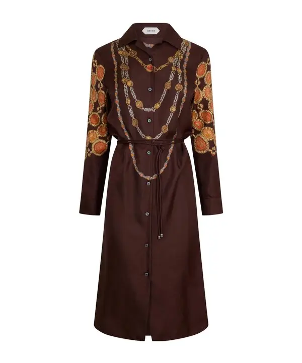 Versace Printed Long-sleeve Silk Shirt Dress