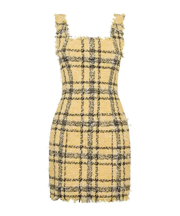 Balmain Tweed Check Strapless Mini Dress