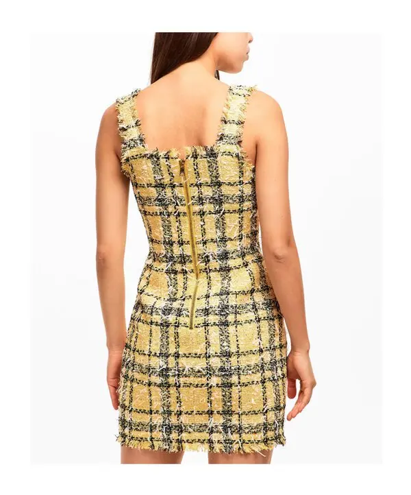Balmain Tweed Check Strapless Mini Dress