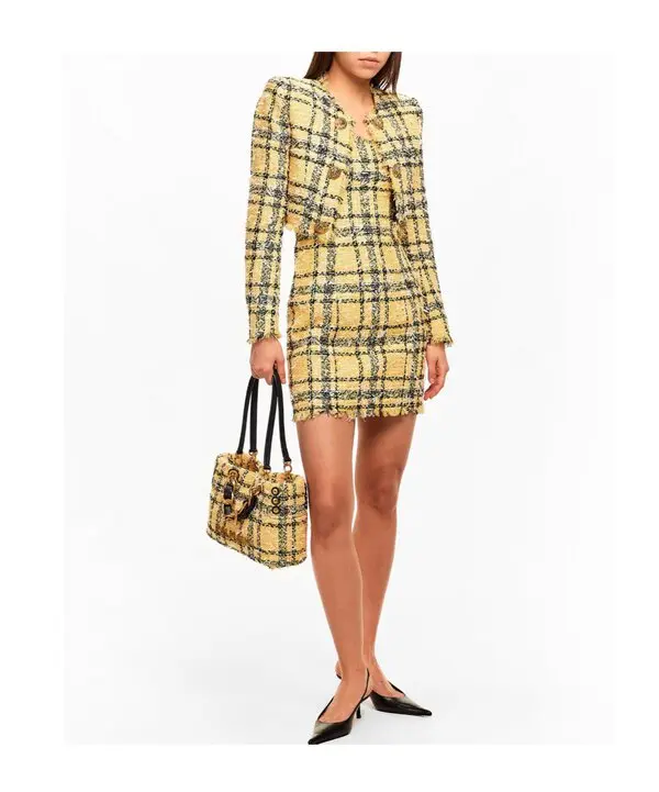 Balmain Tweed Check Strapless Mini Dress