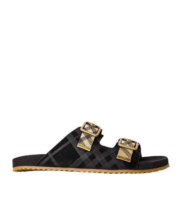 Burberry Checked Buckled Flat Sandals