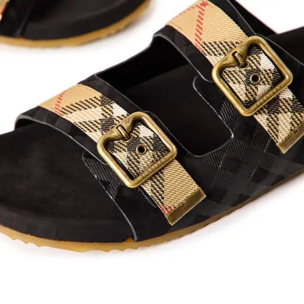Burberry Checked Buckled Flat Sandals