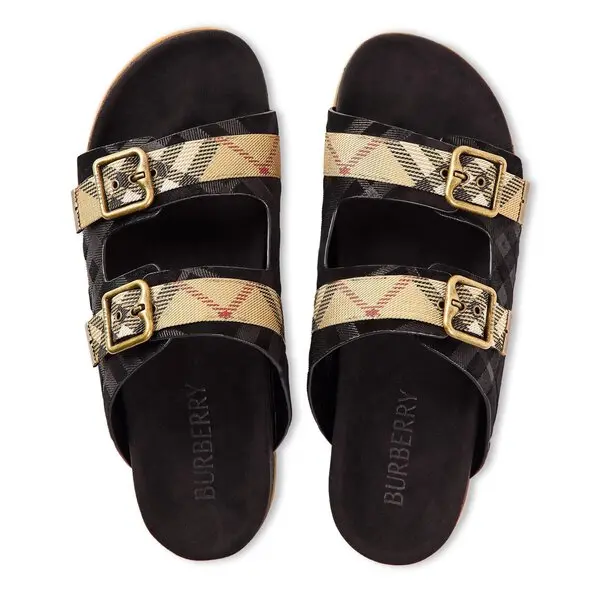 Burberry Checked Buckled Flat Sandals