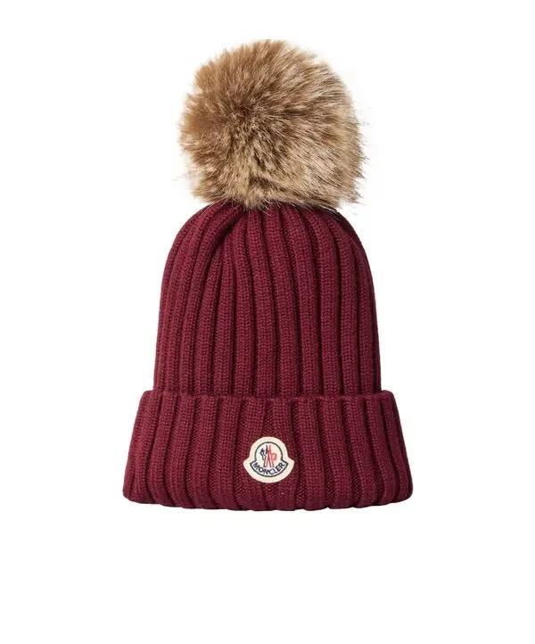 Moncler Ribbed Pom Beanie - Brown