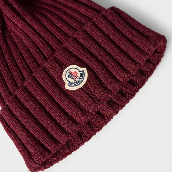 Moncler Ribbed Pom Beanie - Brown