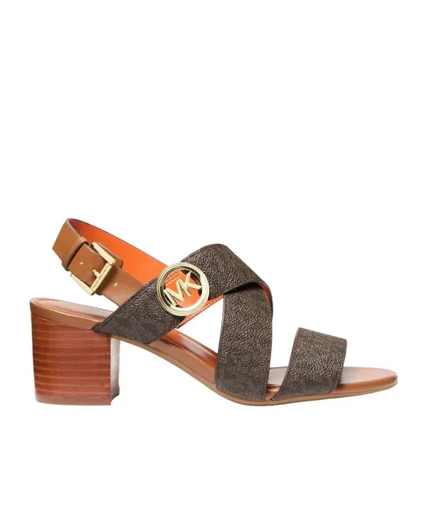 Michael Kors Logo Strappy High Heel Sandals - Brown
