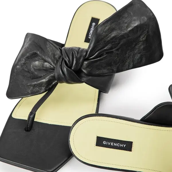 Givenchy Leather Bow Flat Sandals - Black