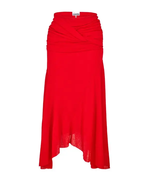GANNI Draped Jersey Skirt - Red