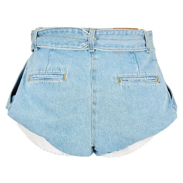 Magda Butrym Denim Shorts With Belted Waist And Scalloped Hem