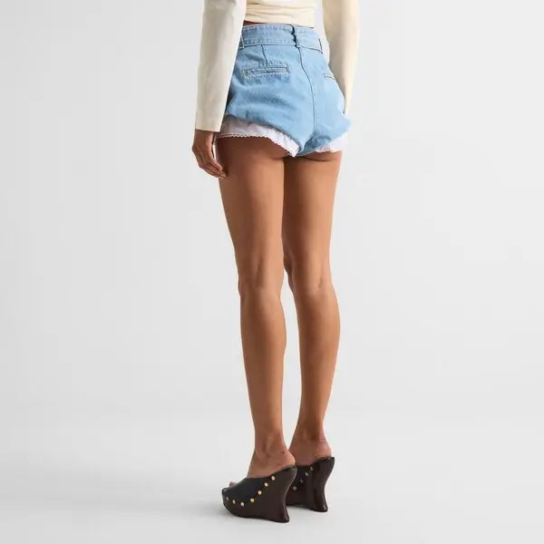 Magda Butrym Denim Shorts With Belted Waist And Scalloped Hem