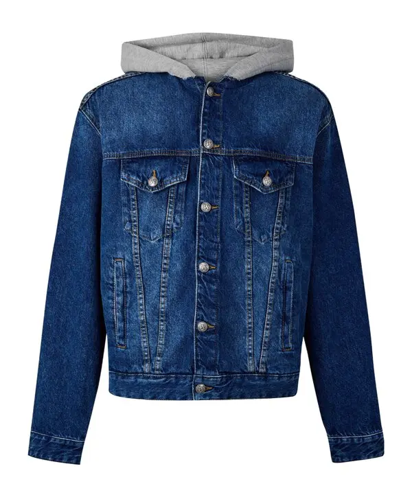 Palm Angels Denim Jacket With Hood And Logo Detail