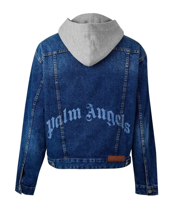 Palm Angels Denim Jacket With Hood And Logo Detail