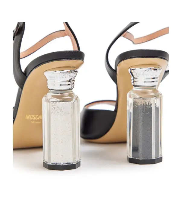 Moschino Leather Block Heel Sandals - Black