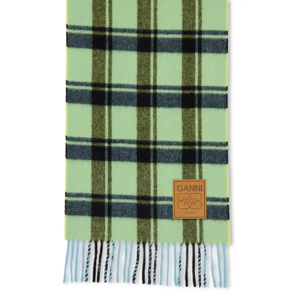 GANNI Plaid Wool Scarf
