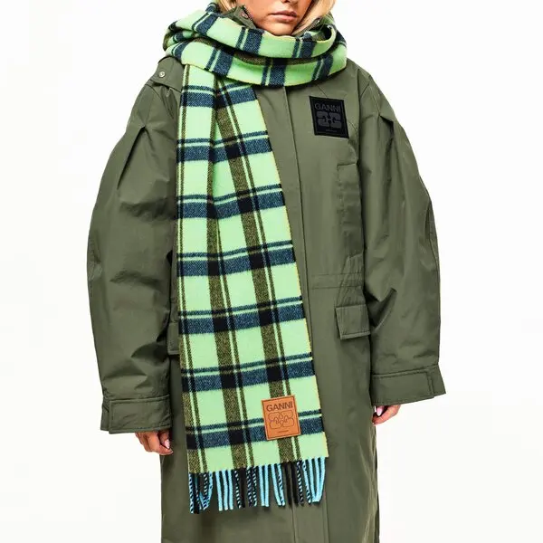 GANNI Plaid Wool Scarf