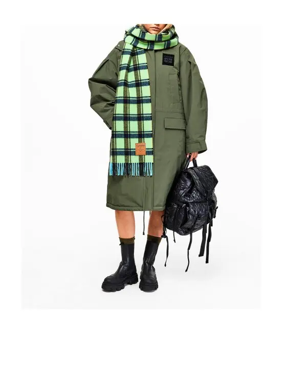 GANNI Plaid Wool Scarf