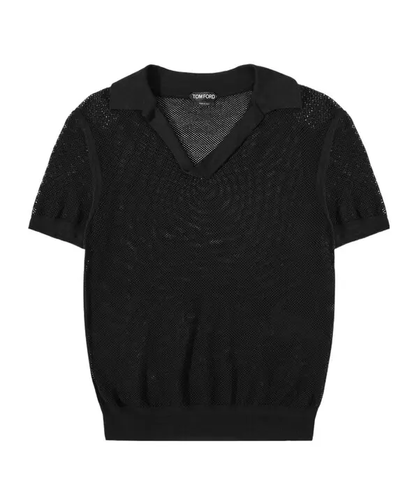 TOM FORD Short-sleeve Mesh Knit Polo - Black