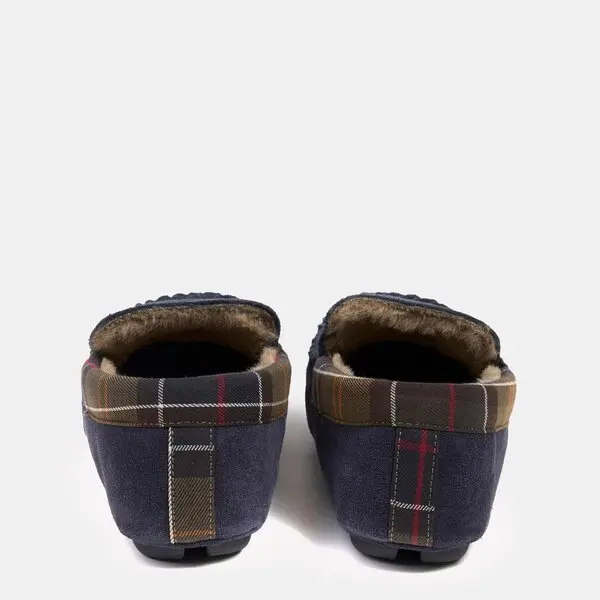 Barbour Checked Plaid Trim Suede Slippers - Black