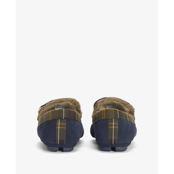 Barbour Checked Plaid Trim Suede Slippers - Black