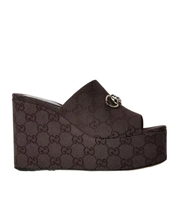 Gucci Horsebit Platform Wedge Sandals
