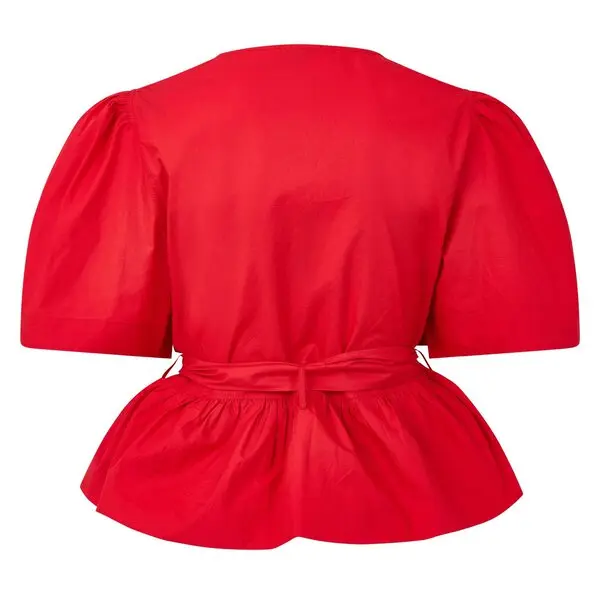 GANNI Poplin Bow Short Sleeve Blouse