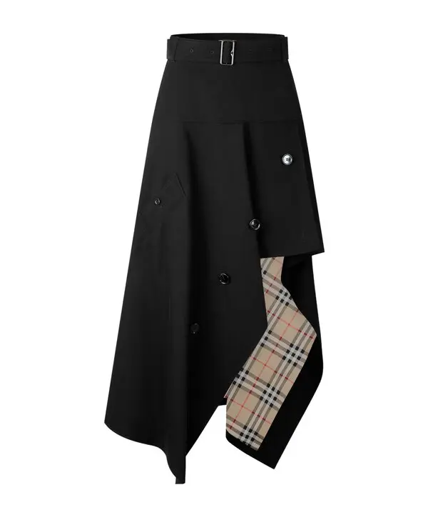 Burberry Asymmetrical Midi Skirt With Belt And Plaid Lining