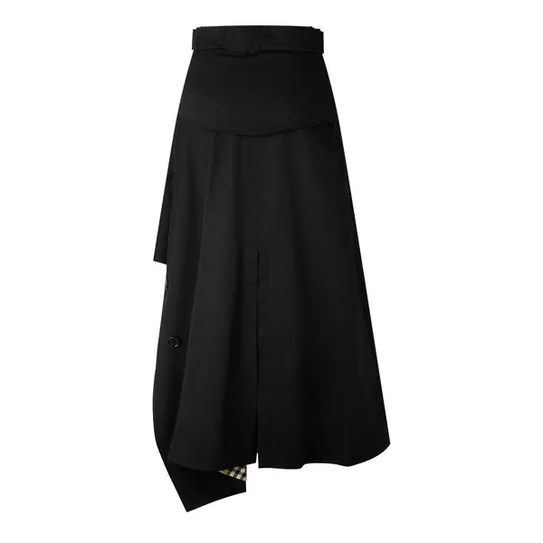 Burberry Asymmetrical Midi Skirt With Belt And Plaid Lining