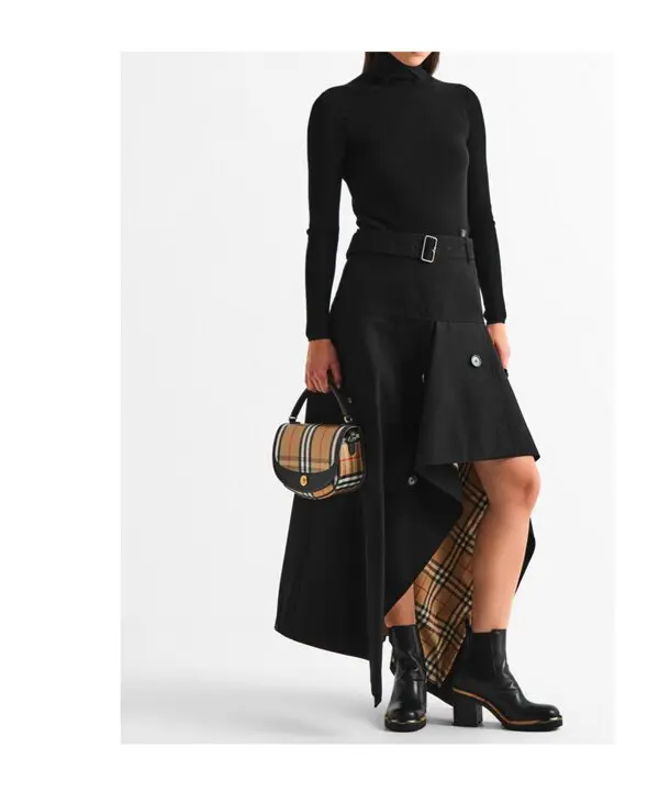 Burberry Asymmetrical Midi Skirt With Belt And Plaid Lining