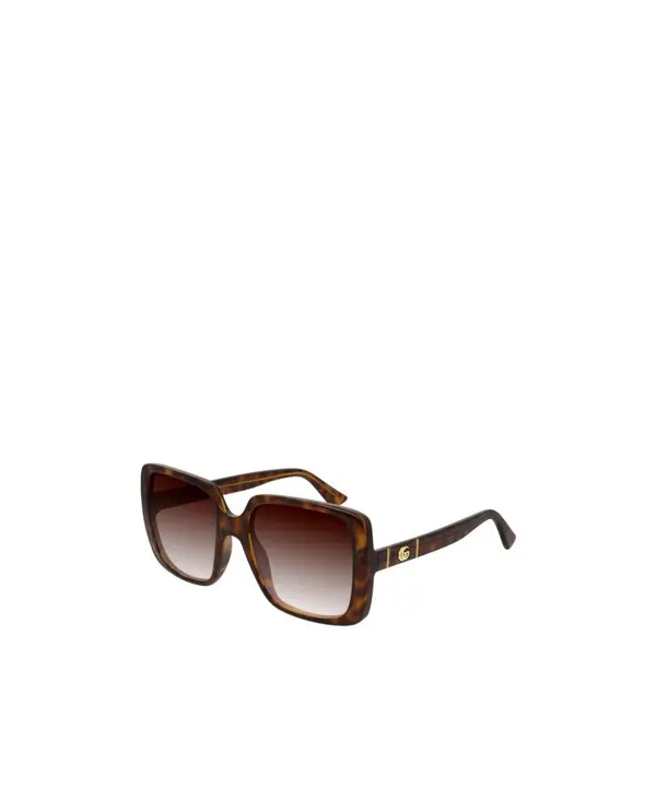 Gucci Tortoiseshell Oversized Square Sunglasses With Metallic Ornament - Brown