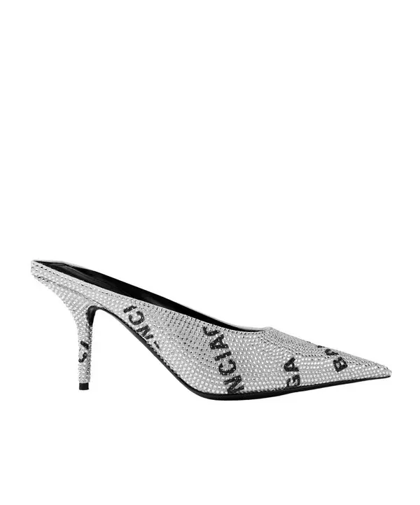 Balenciaga Embellished Leather-heeled Mules - Gray
