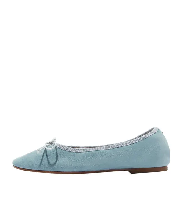 AeydĒ Suede Slip-on Ballet Flats With Bow Detailing - Blue
