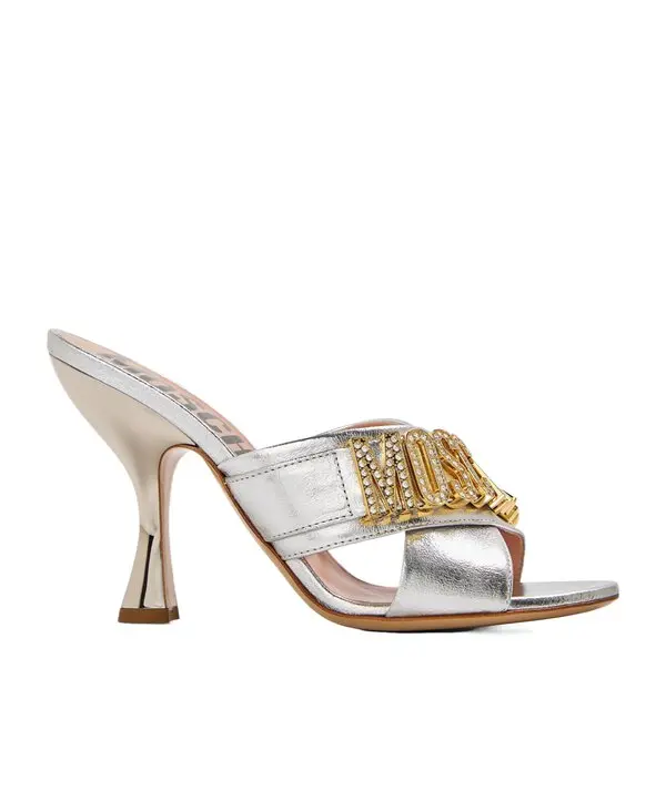 Moschino Letter Embellished Heeled Mules - White