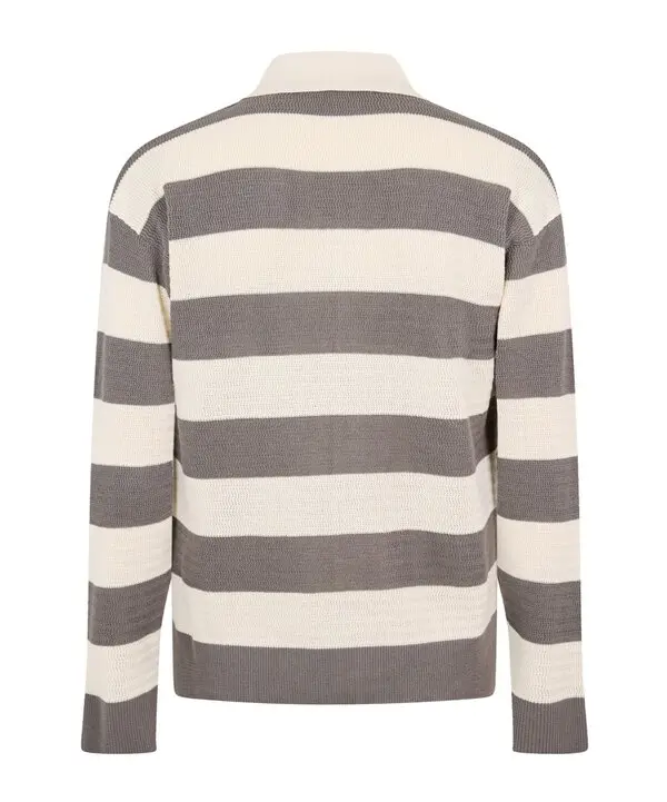 AMI Paris Striped Knit Cardigan With Applique