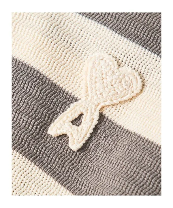 AMI Paris Striped Knit Cardigan With Applique
