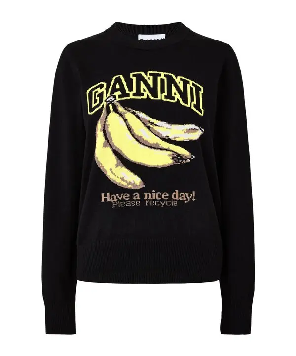 GANNI Graphic Crew Neck Sweatshirt - Black