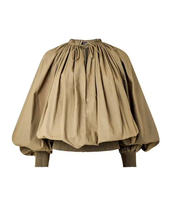 Balmain Gathered Neck Long Sleeve Blouse